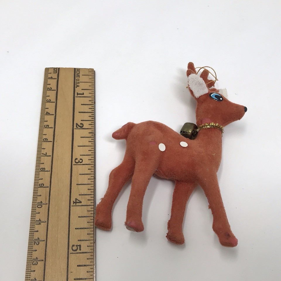 VINTAGE KITSCHY FELTED HARD PLASTIC DEER FAWN CHRISTMAS TREE ORNAMENT ...