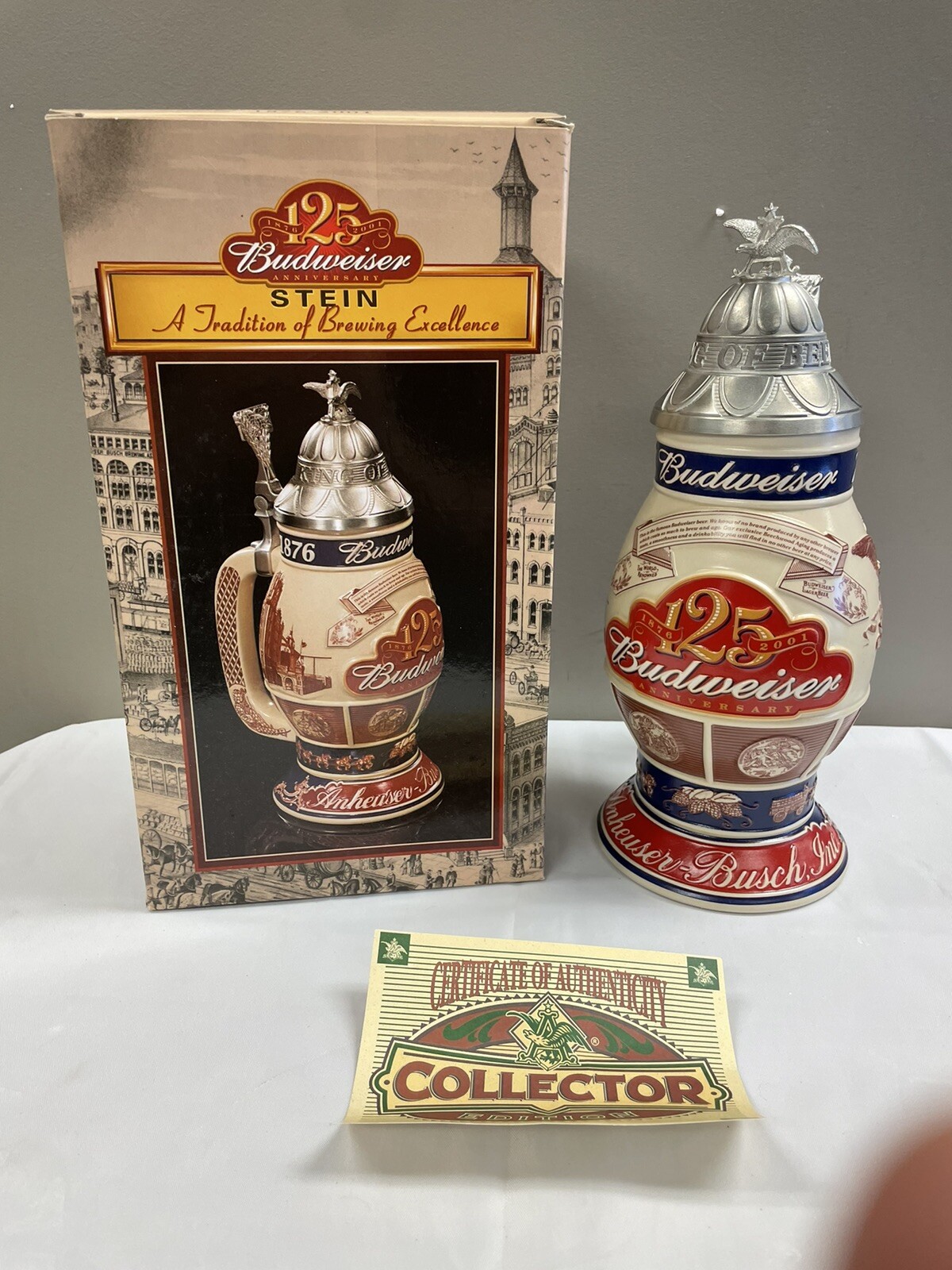 Budweiser 1876-2001 125th Anniversary Beer Stein w/ Box + COA CS496 | eBay