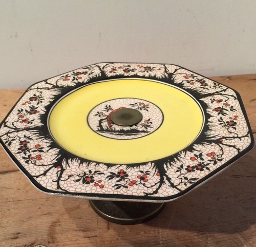 PRELOVED RARE YELLOW / BIRD IMPERIAL WEDGWOOD CAKE STAND ON 'EPNS' FOOT ...