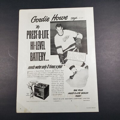 1952 Print Prest-O-Lite Hi Level Batteries Uses Less Water Gordie Howe ...