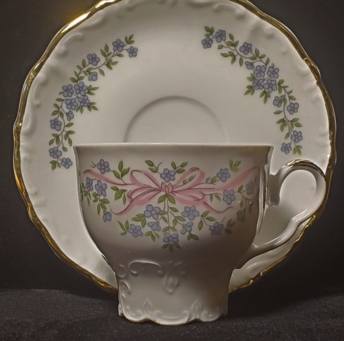 Mitterteich Bavaria Teacup Tea Cup Floral Pink Ribbon Scalloped Bottom ...