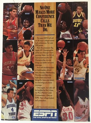 ESPN College Basketball 1988 Vintage Print Ad 7.5x10.5 Inches Wall ...