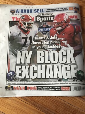 NEW YORK POST NFL DRAFT GIANTS JETS ANDREW THOMAS MECKI BECTON 4/24/20 ...