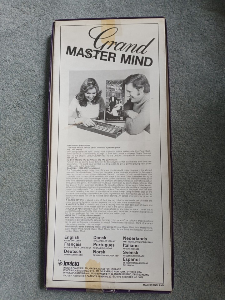 Vintage 1974 Invicta Grand Mastermind Strategy Family Board Game | eBay UK