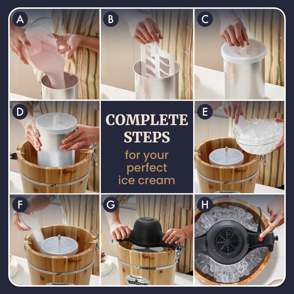 Elite Gourmet Old Fashioned 6 Quart Vintage Wood Bucket Electric Ice ...