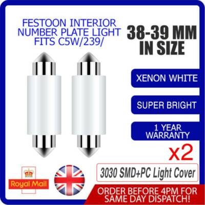 Number Plate Cob Led 12v 39mm 239 White Blue 5w 272 C5w Reg Light 3030 ...