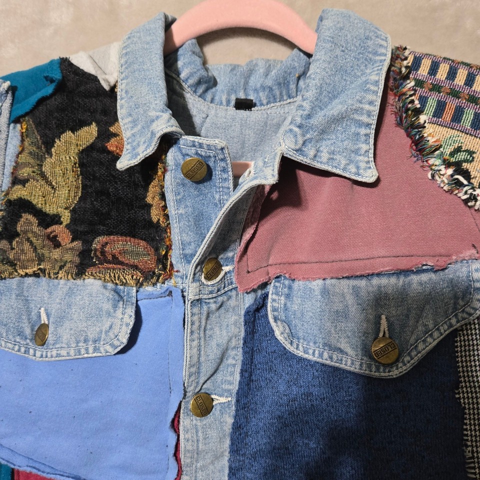 Vintage Style Handmade Patchwork Denim Vest OFAK M Colorful Boho ...