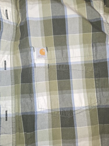 Carhartt Relaxed Fit Short Sleeve Button Front Shirt Pocket Green Plaid ...