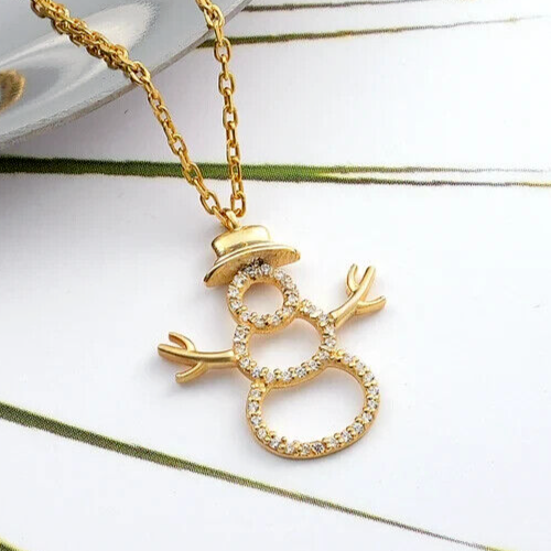 1Ct Round Simulated Diamond Women's Snowman Pendant Chain 14K Yellow ...