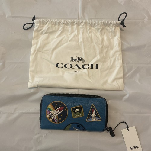 Coach NASA 10846 Accordion Zip Wallet With Space Patches Blue Pebbles ...