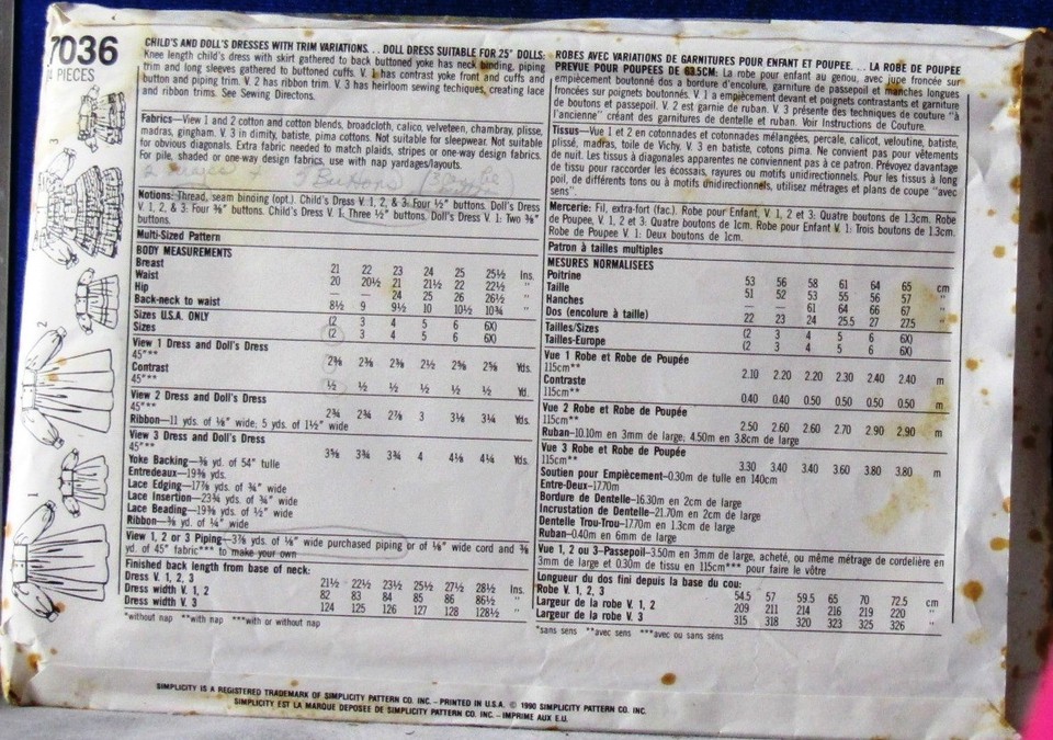 1990 SIMPLICITY Pattern #7036 OLIVER Goodin CHILD & Match 25" DOLL ...