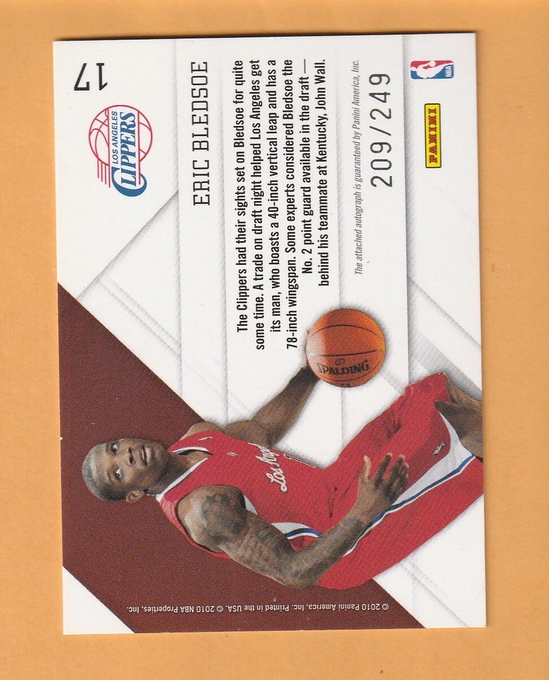 Eric Bledsoe Los Angeles Clipper AUTO 2010-11 Prestige /249 Kentucky ...