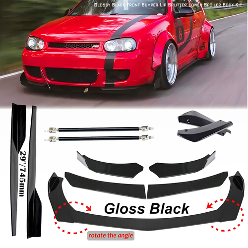 Front Rear Bumper Lip Chin Spoiler Splitter Glossy Black For Volkswagen ...