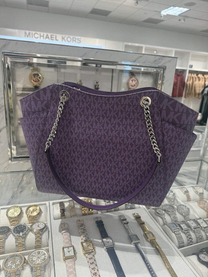 Michael Kors Jet Set Travel Large Chain Shoulder Tote Dark Purple MK ...