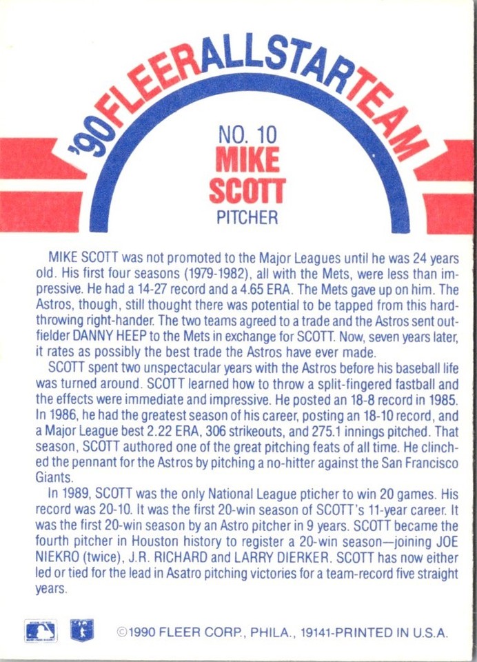 1990 Fleer All-Star Team Mike Scott #10 Houston Astros Baseball Card | eBay