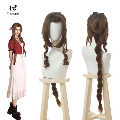 FF VII FF7 Aerith Gainsborough Cosplay Wig Curly Twist Braid Hair Wig ...