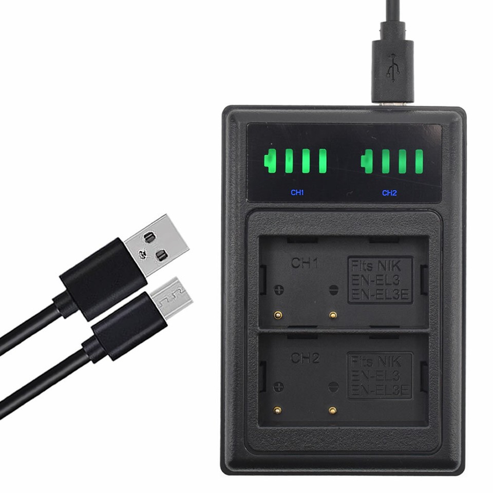 USB Dual Charger for Nikon D90 MB-D80 D700 D300 D200 D100 D90 D80 D80S ...