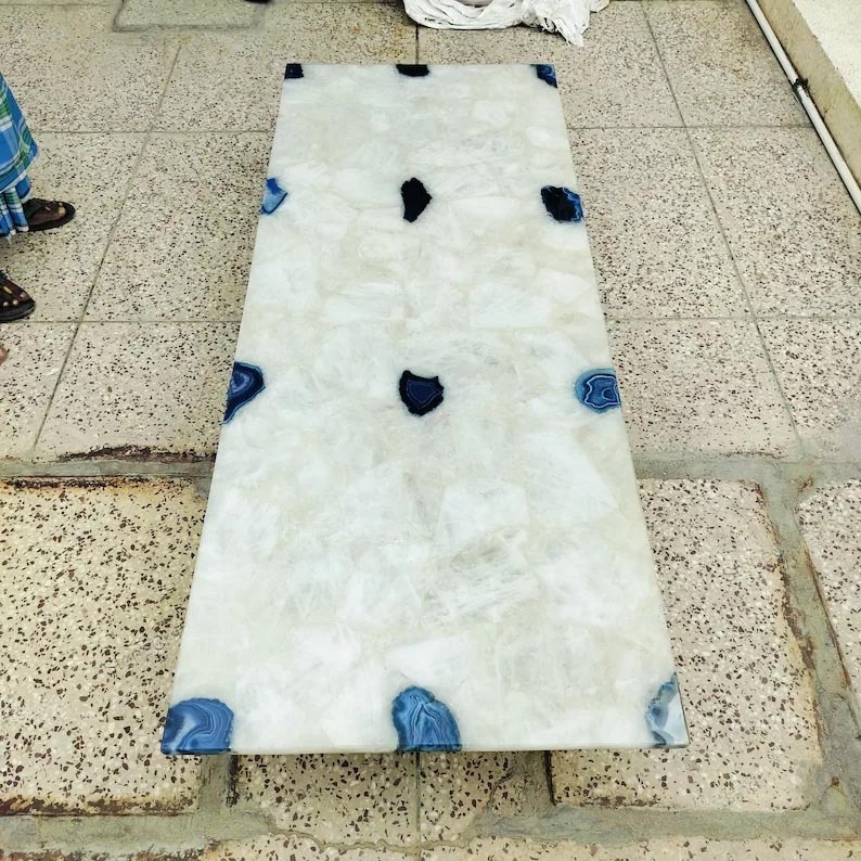 Rectangle White Quartz Dining Table, Kitchen Slab Table, Quartz Coffee ...