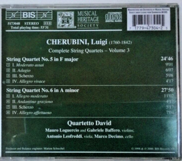 LUIGI CHERUBINI - String Quartets Vol 3 - ~~ CD - Import - **BRAND NEW ...