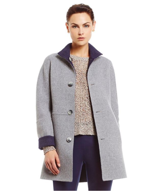 Katherine Kelly Midnight Blue Gray Reversible Stand Collar Wool Alpaca ...
