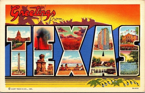 Greetings Texas Multiple Views Beach PPL Buildings Waterfall Flags ...