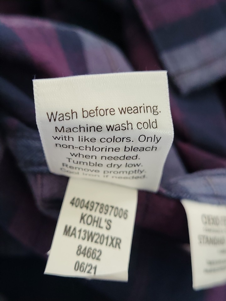 APT.9 Premier Flex Shirt Mens Size 1XB Purple Plaid Long Sleeve Button ...