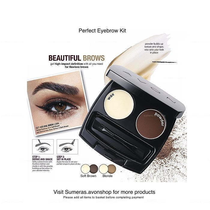 Avon Perfect Eyebrow Kit~Brow Stencil Kit~GlimmerStick~Brush Comb ...