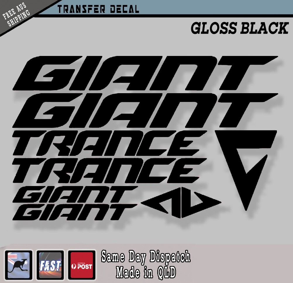 GIANT TRANCE style Gloss BLACK sticker DECALS X 9 ROAD CYCLING MTB BIKE ...