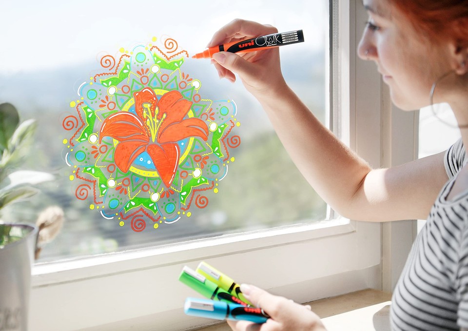 Uni-Ball 186428 - Pennarello per finestre e gesso con punta a cuneo 8 ...