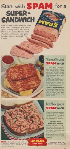 1953 Hormel Spam - Can Meat - Start With Spam Super Sandwich - Print Ad ...