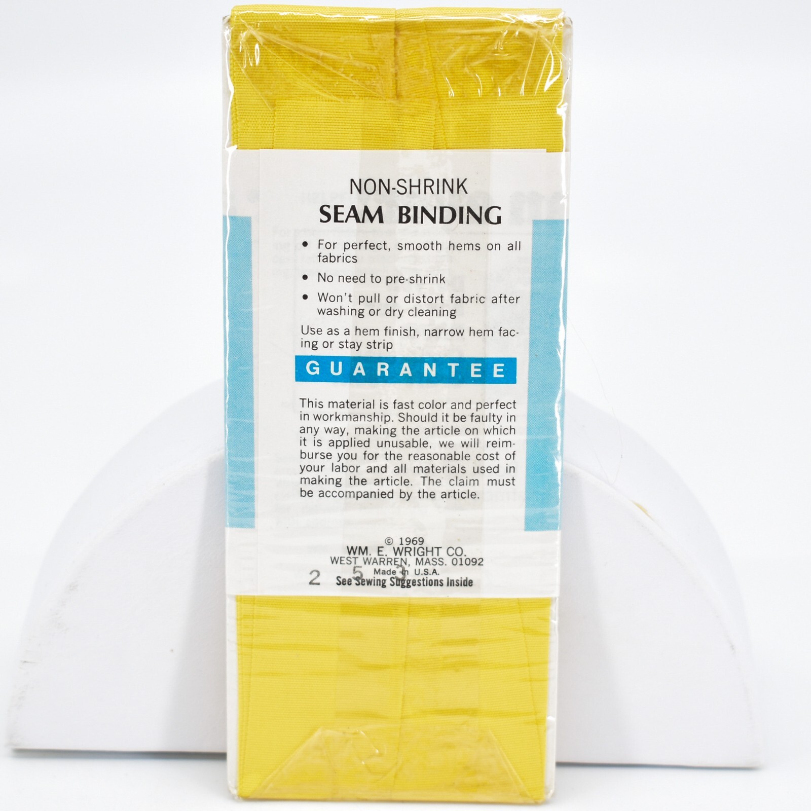 Vtg 1969 Wrights Yellow 79 1" Non-Shrink Woven Edge Rayon Seam Binding ...