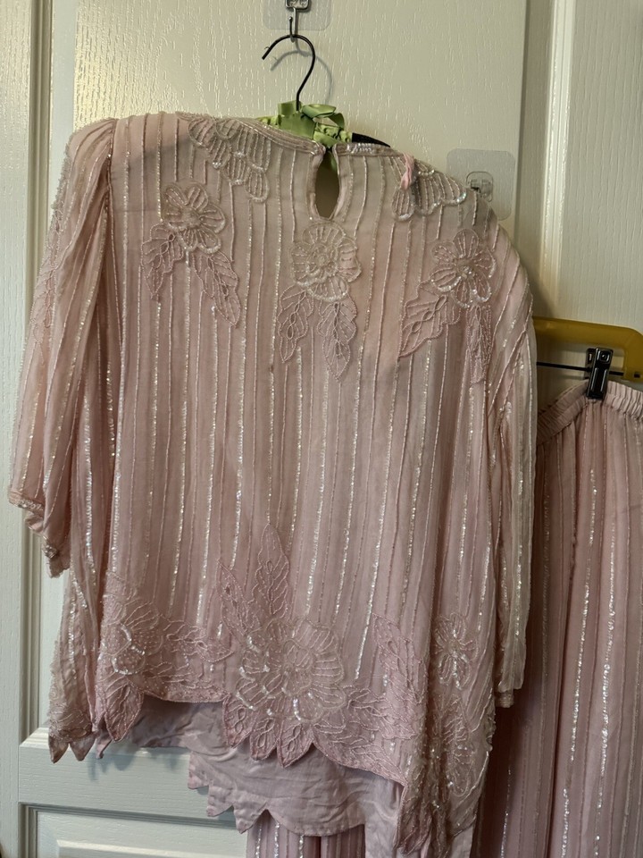 Vintage Mark & John II Size 14 READ Pure Silk Beaded Beaded Skirt Set ...