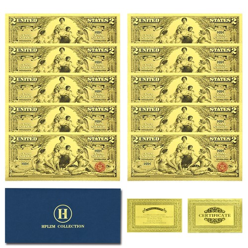 10pcs and Envelope US Dollar Gold Foil Banknotes 2 USD Souvenir ...