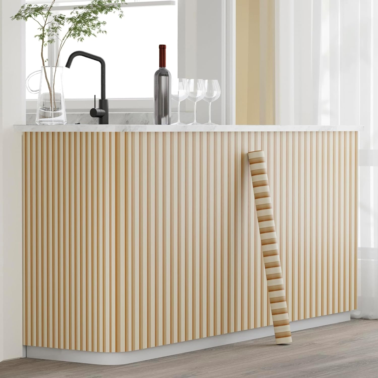 Slat Peel and Stick Wallpaper - Self-Adhesive Contact Paper with 3D ...