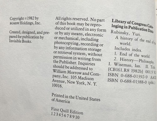 History of the End of the World by Yuri Rubinsky and Ian Wiseman (Trade ...