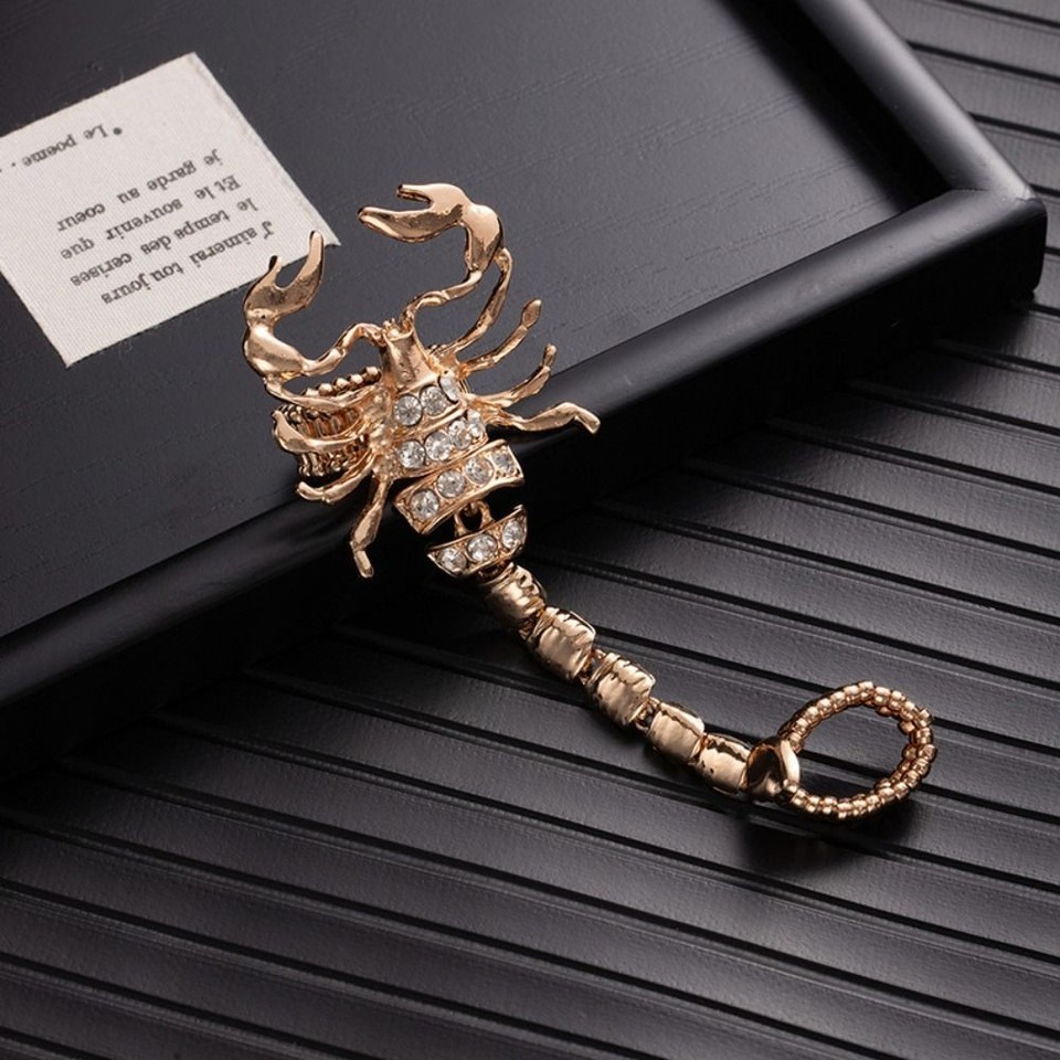 Rhinestone Scorpion Chain Ring Silver Irregular Ring Hand Accessories ...