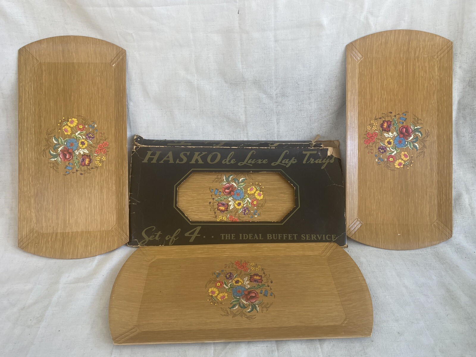 Vintage Hasko Haskelite Lap Trays Set of 4 Flowers Designed | eBay