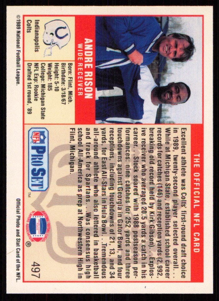1989 Pro Set Andre Rison Rookie Indianapolis Colts #497 | eBay