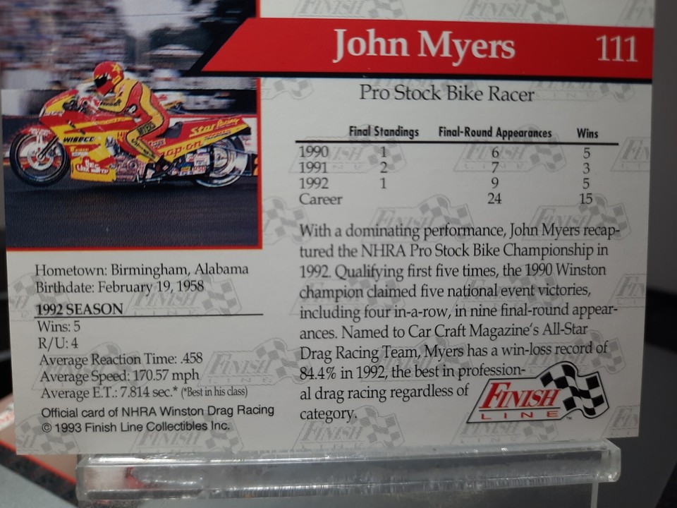 1993 Finish Line Nhra John Myers Trading Card #111 | eBay
