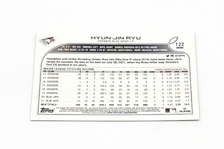 2022 Topps Chrome Sepia Hyun-Jin Ryu Toronto Blue Jays #122 | eBay