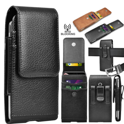 Cell Phone Belt Clip Holster Leather Carrying Pouch Wallet Case w/ Card ...