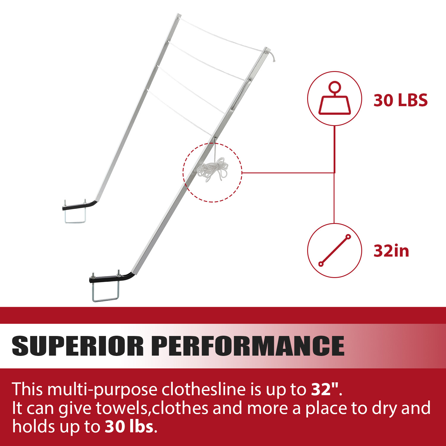 Clothesline Drying Rack Bumper Mount 48" Long Clothes Line For RV ...