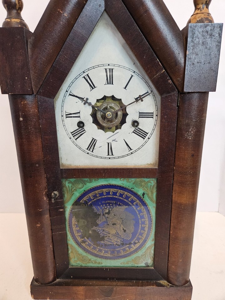 Antique 1870's GILBERT Victorian Mahogany Steeple Mantel Shelf Clock ...