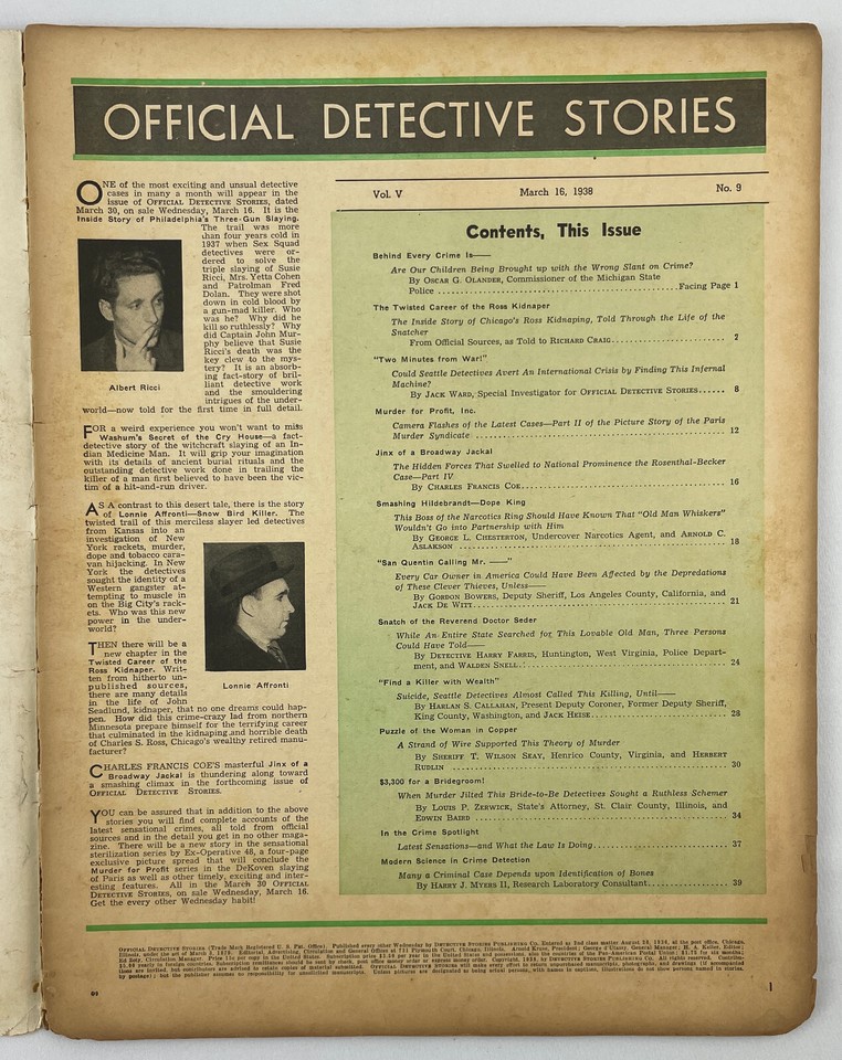 Official Detective Stories, March 16, 1938, Vintage True Crime Stories, Pulp | eBay