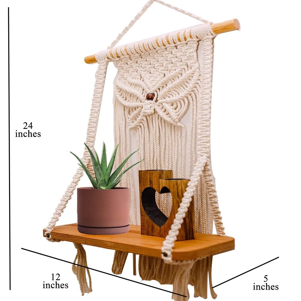 Handmade White Cord Macrame Wall Hanging Shelf Organizer Boho Macrame ...