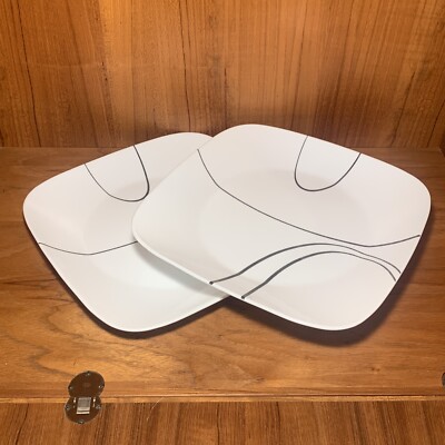Corning Corelle Square Simple Lines White Black 10 1/2" Dinner Plates ...