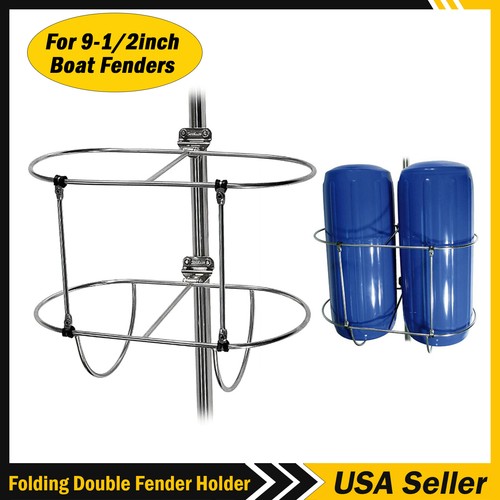 Stainless Folding Double Fender Holder Rack Mount For 9-1/2 inch Boat ...