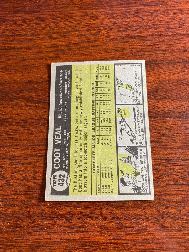 1961 Topps #432 Coot Veal. VG/EX | eBay