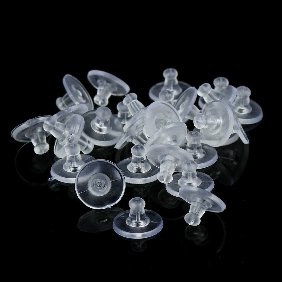 100Pcs/lot Clear Soft Silicone Rubber Earring Backs Plugs Stoppers Ear ...