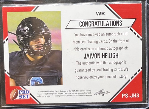 JAIVON HEILIGH PRO SET WR 2021 COLLEGE FOOTBALL PS-JH3 AUTOGRAPH | eBay